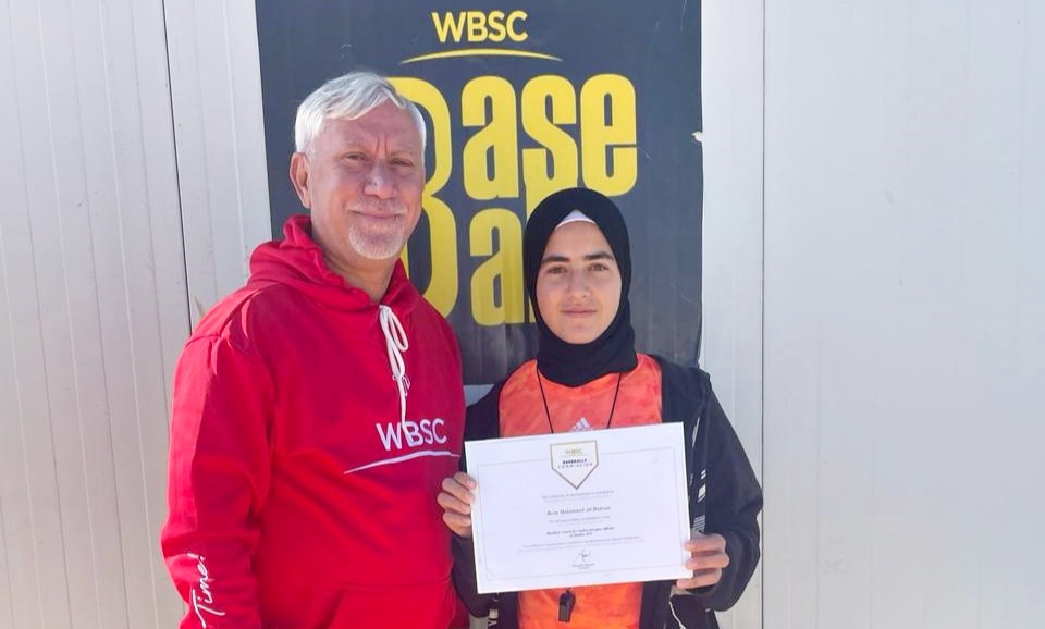 Baseball5: Azraq Refugee Camp assistant coach Reem Hadroos receives ...